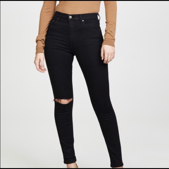 Reformation | Jeans | Reformation High Rise Skinny Destroyed Black ...